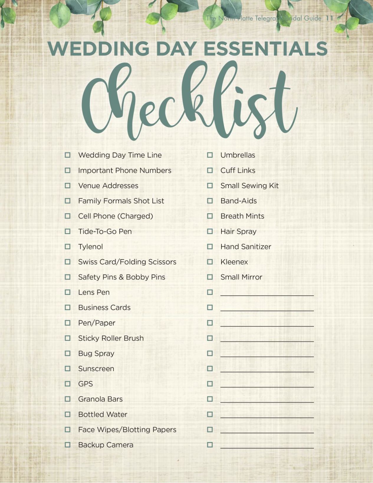 Wedding Day Essentials Checklist Wedding Day Essentials Checklist