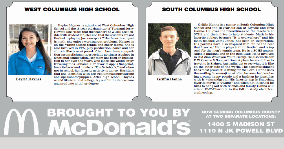 McDonald’s Columbus County Academic Spotlight featuring Baylee Haynes ...