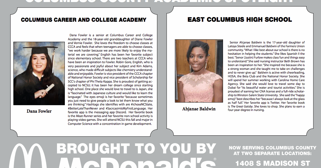 McDonald’s Columbus County Academic Spotlight featuring Dana Fowler ...