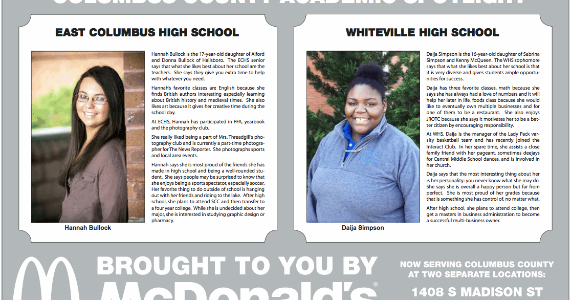 McDonald’s Columbus County Academic Spotlight – Hannah Bullock and ...
