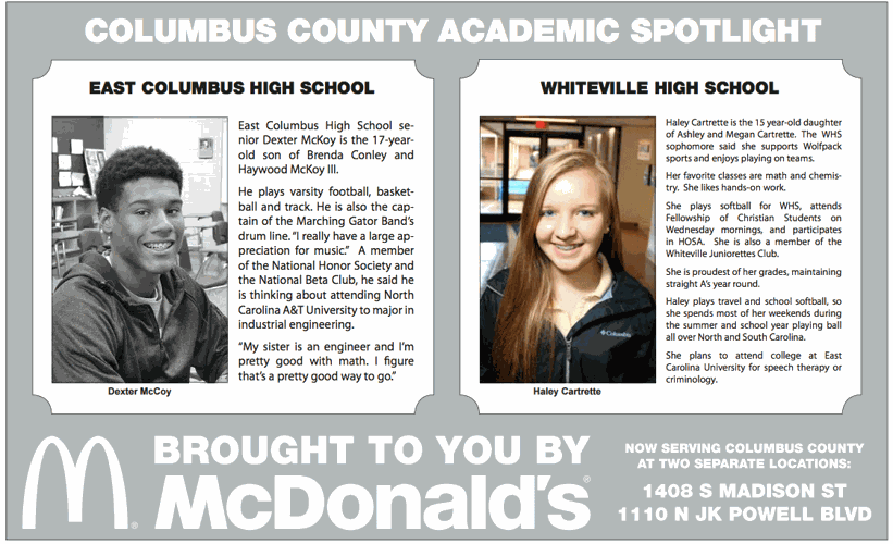 McDonald’s Columbus County Academic Spotlight – Dexter McCoy and Haley ...