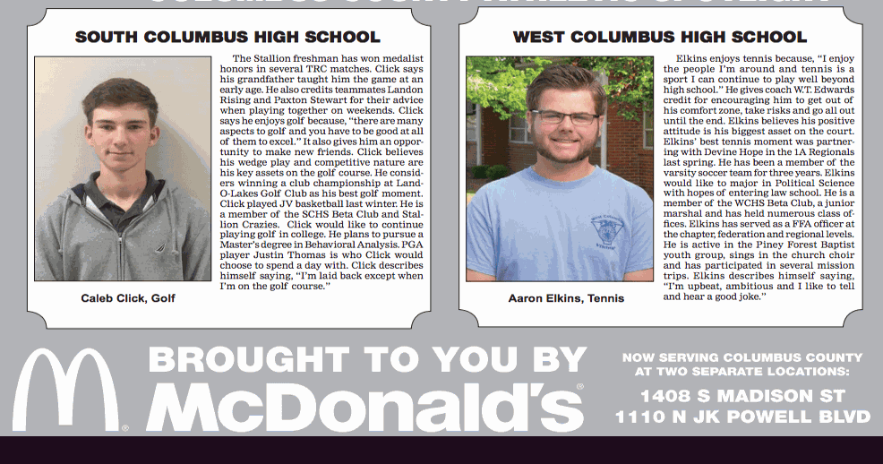 McDonald’s Columbus County Athletic Spotlight featuring Caleb Click ...