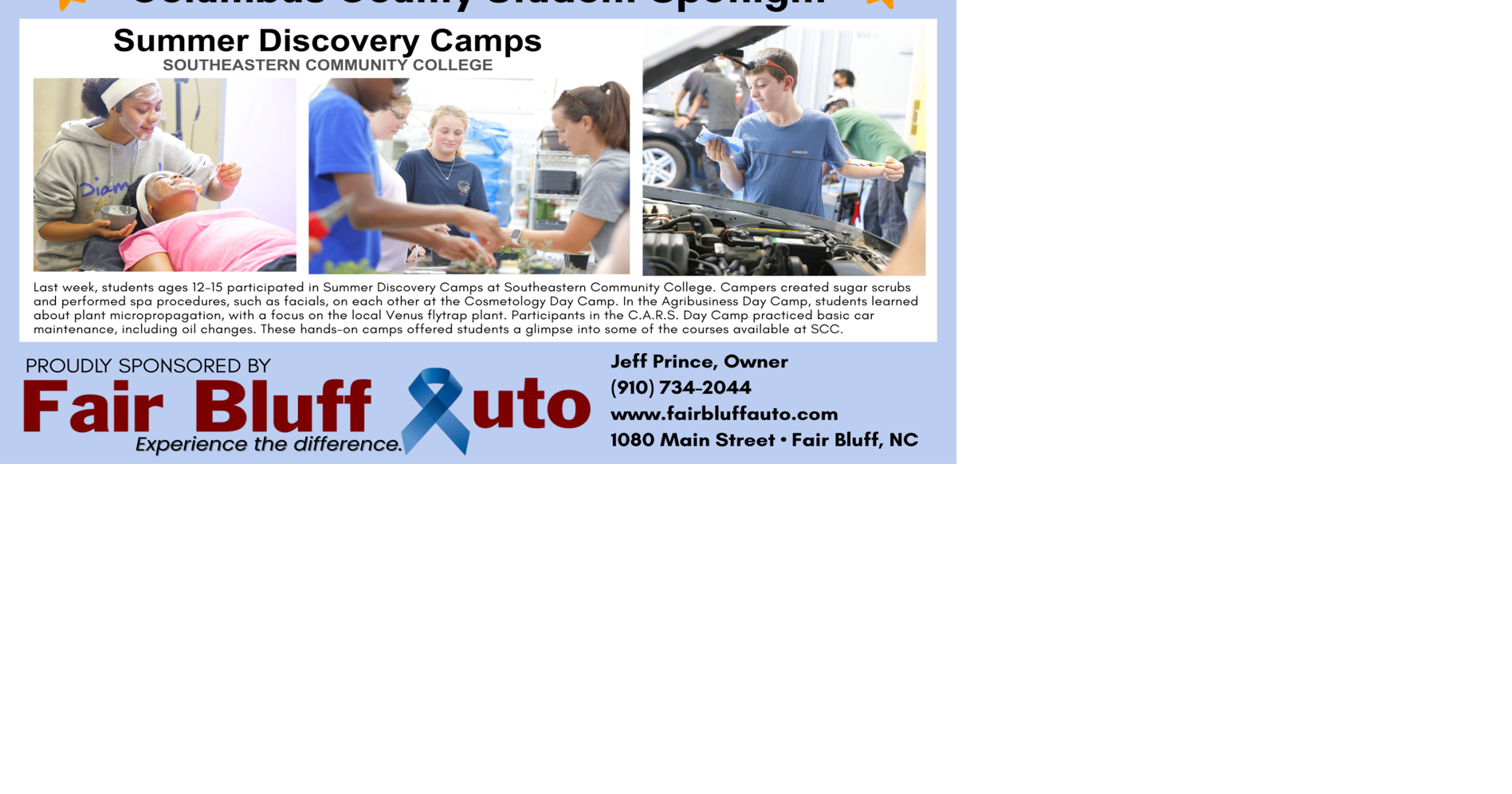 Fair Bluff Auto's Student Spotlight July 17, 2025 | Education ...