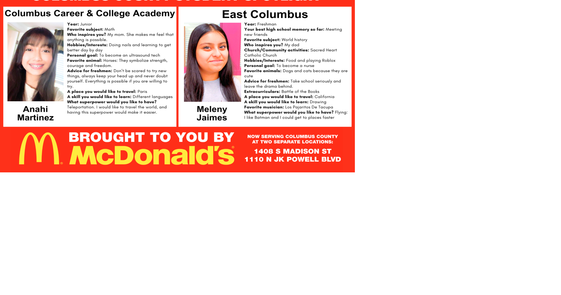 McDonald's Student Spotlight Oct. 3, 2024 | Education | nrcolumbus.com