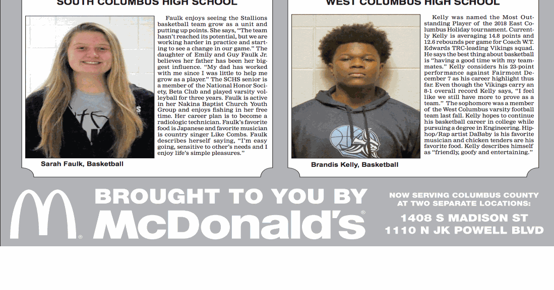 McDonald’s Columbus County Athletic Spotlight featuring Sarah Faulk ...