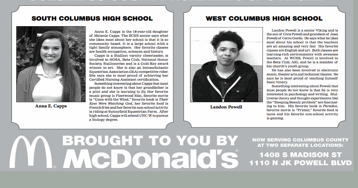McDonald’s Columbus County Academic Spotlight featuring Anna E. Capps ...