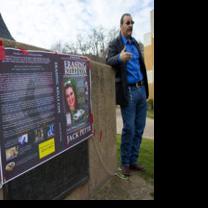 Denton author climbs Eagle statue to talk about his new book on the ...
