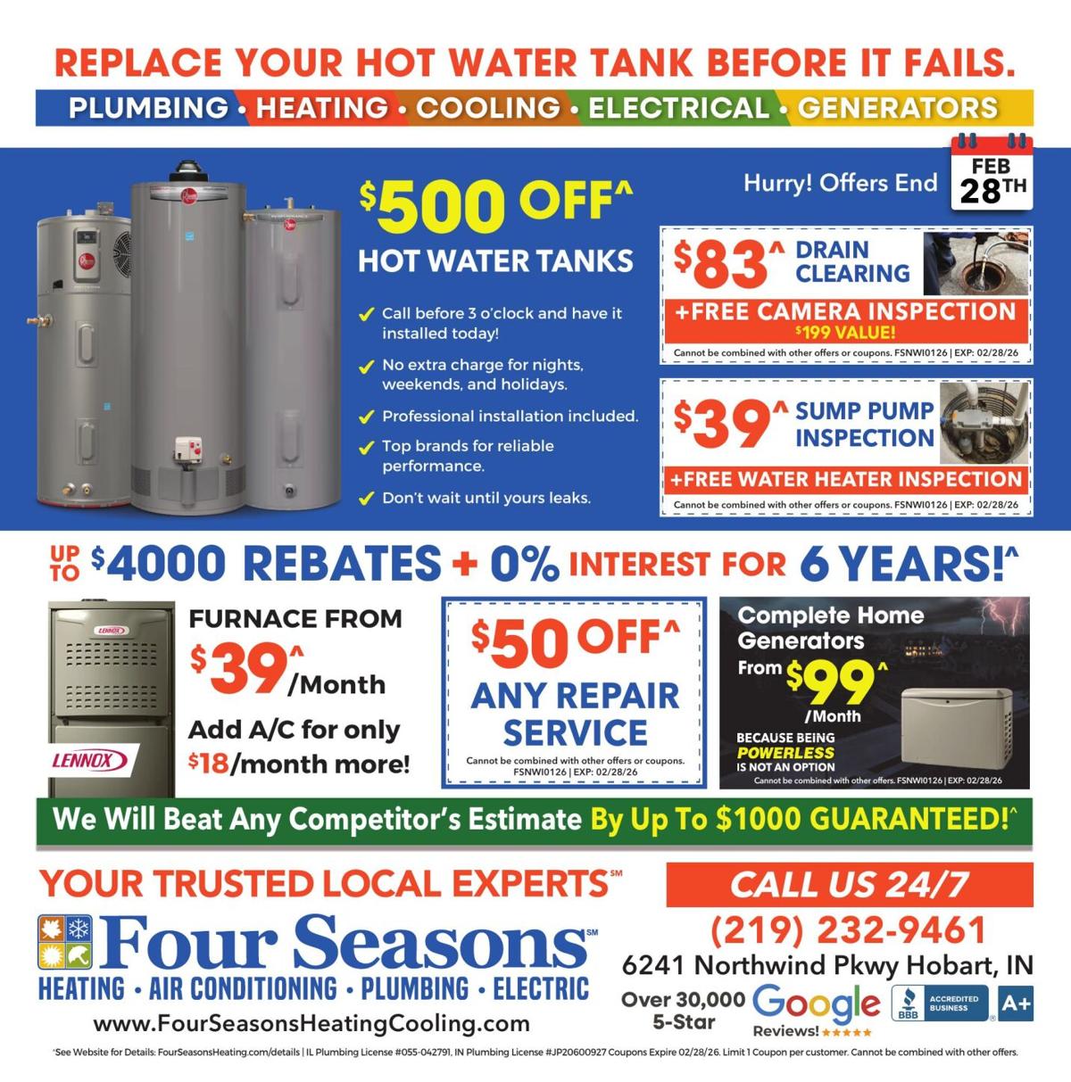 FOUR SEASONS HEATING, AIR CONDITIONING, PLUMBING, & ELECTRIC