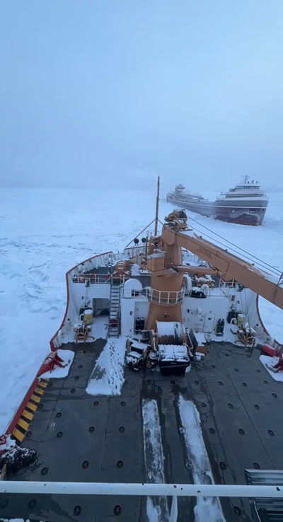Coast Guard ice-breakers clear ice for freighters