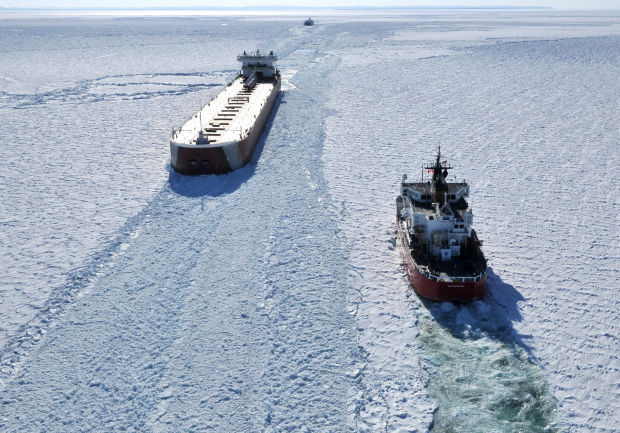 Ice cutters clear way for NWI-bound lake freighters