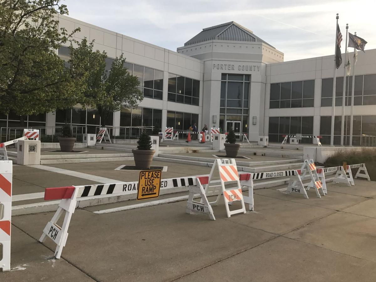 Barricades greet visitors to Porter County government center ...