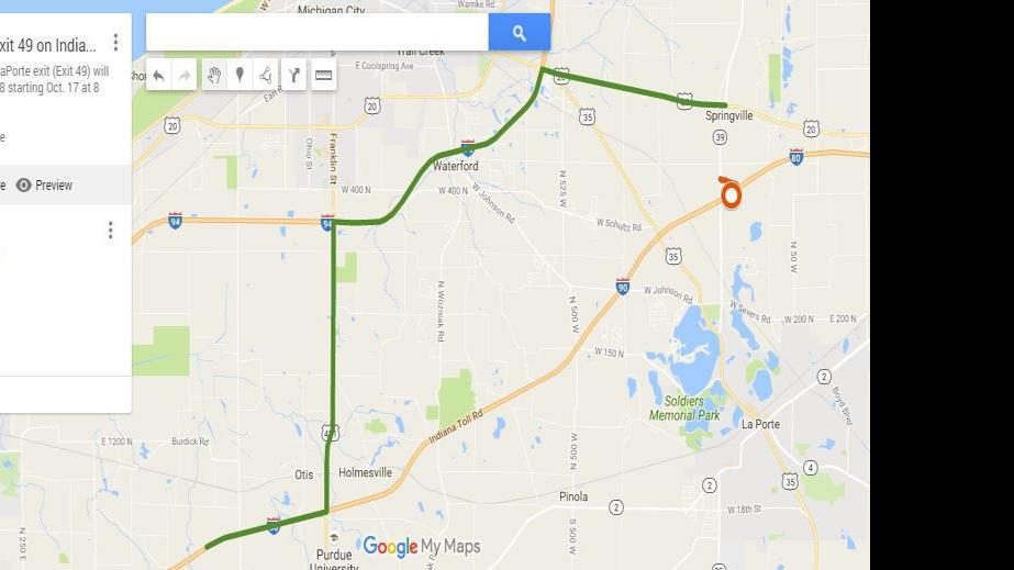 Map: ROAD CLOSURE: Exit 49 on Indiana Toll Road | Digital Exclusives ...