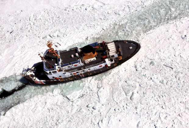 Ice cutters clear way for NWI-bound lake freighters