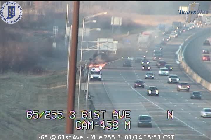 Vehicle fire stalls traffic on I-65