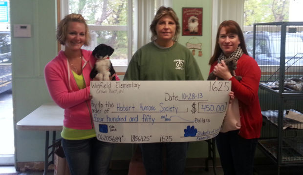 Winfield Elementary Makes Donation to the Hobart Humane Society