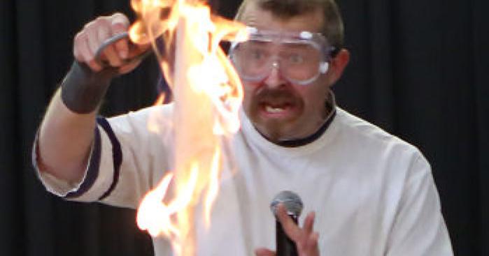 David Hagerman wows fifth-graders with his science antics