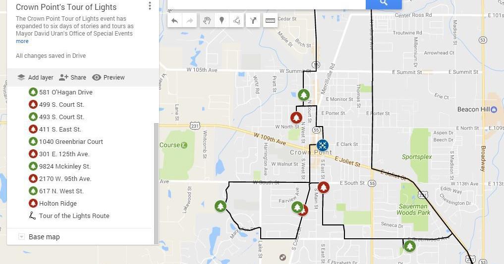 Map: Crown Point's Tour of Lights