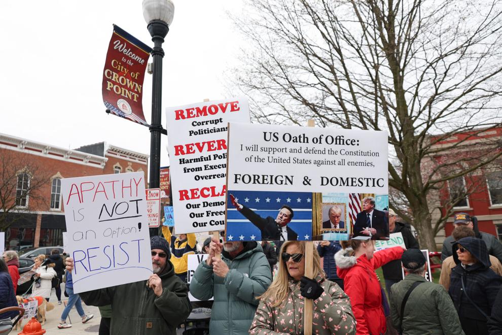 Hundreds in Crown Point protest Trump in 'Hands Off!' rally