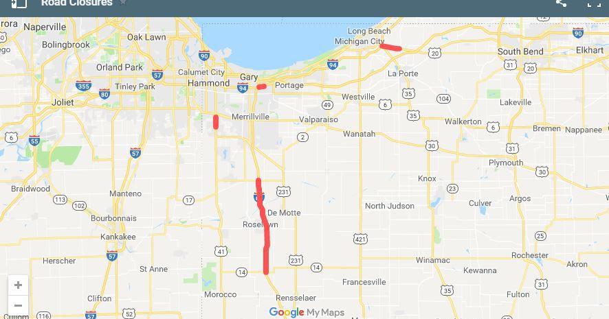 Map: Road closures in Northwest Indiana