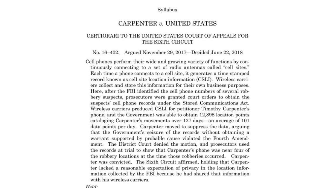 Carpenter V United States Ruling Of U S Supreme Court