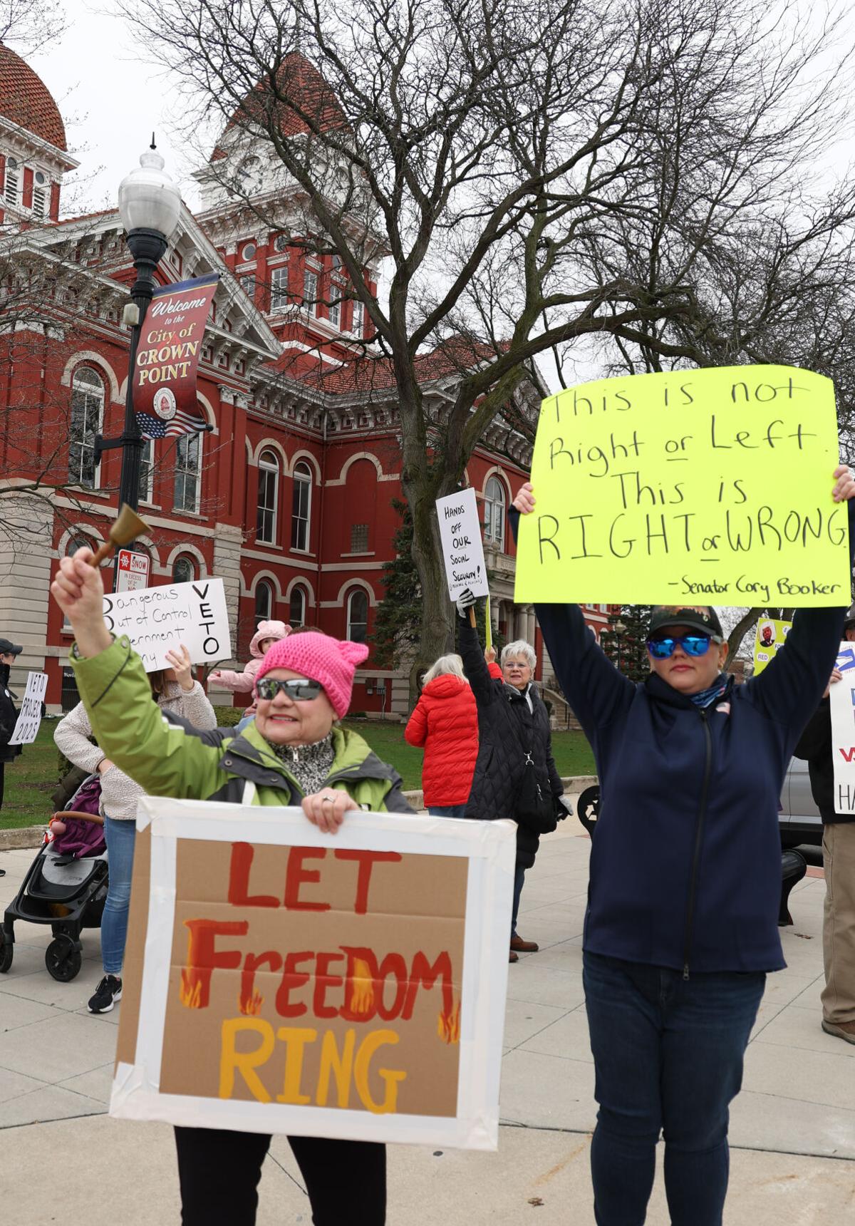 Hundreds in Crown Point protest Trump in 'Hands Off!' rally