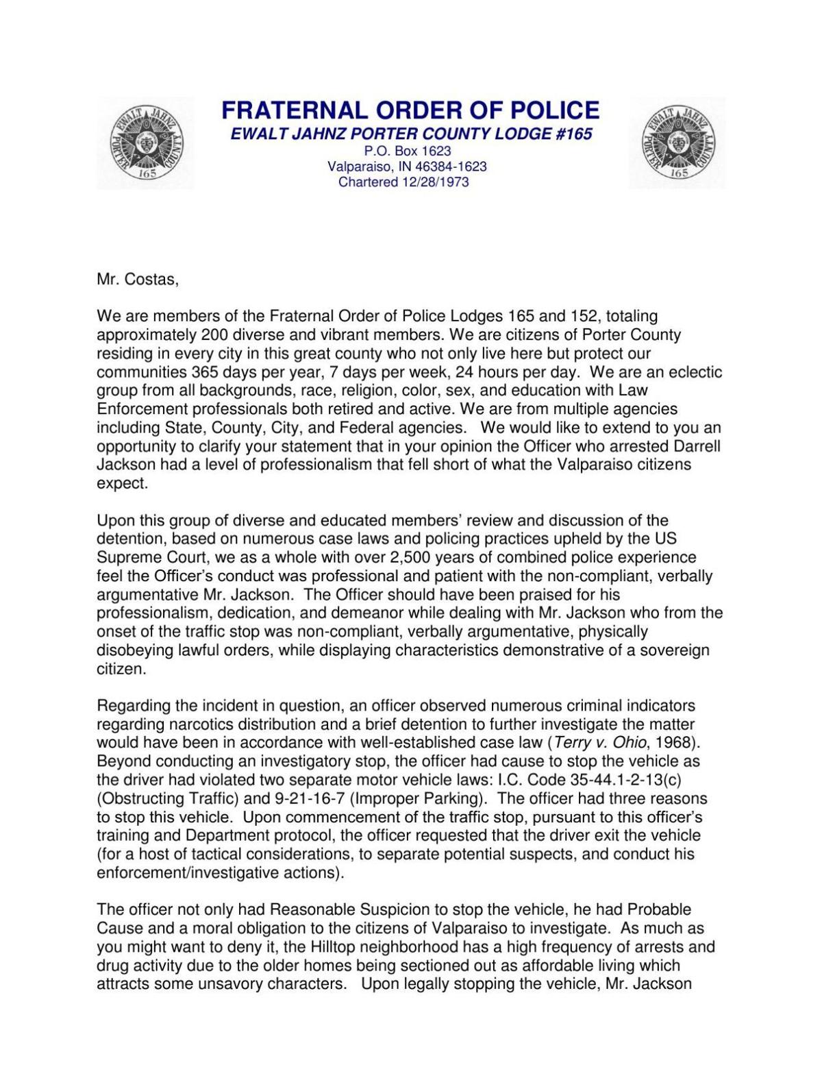 Fraternal Order of Police letter