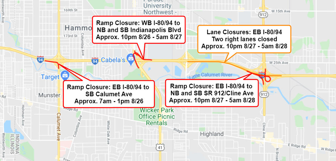 Lane, ramp closures in effect on parts of Borman Expressway, I-65 ...