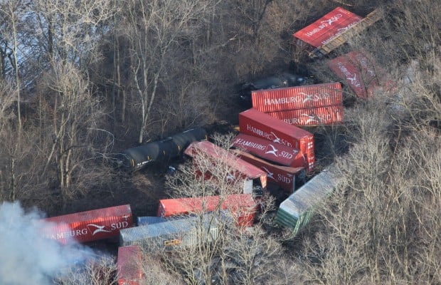 Three freight trains crash in fiery mess