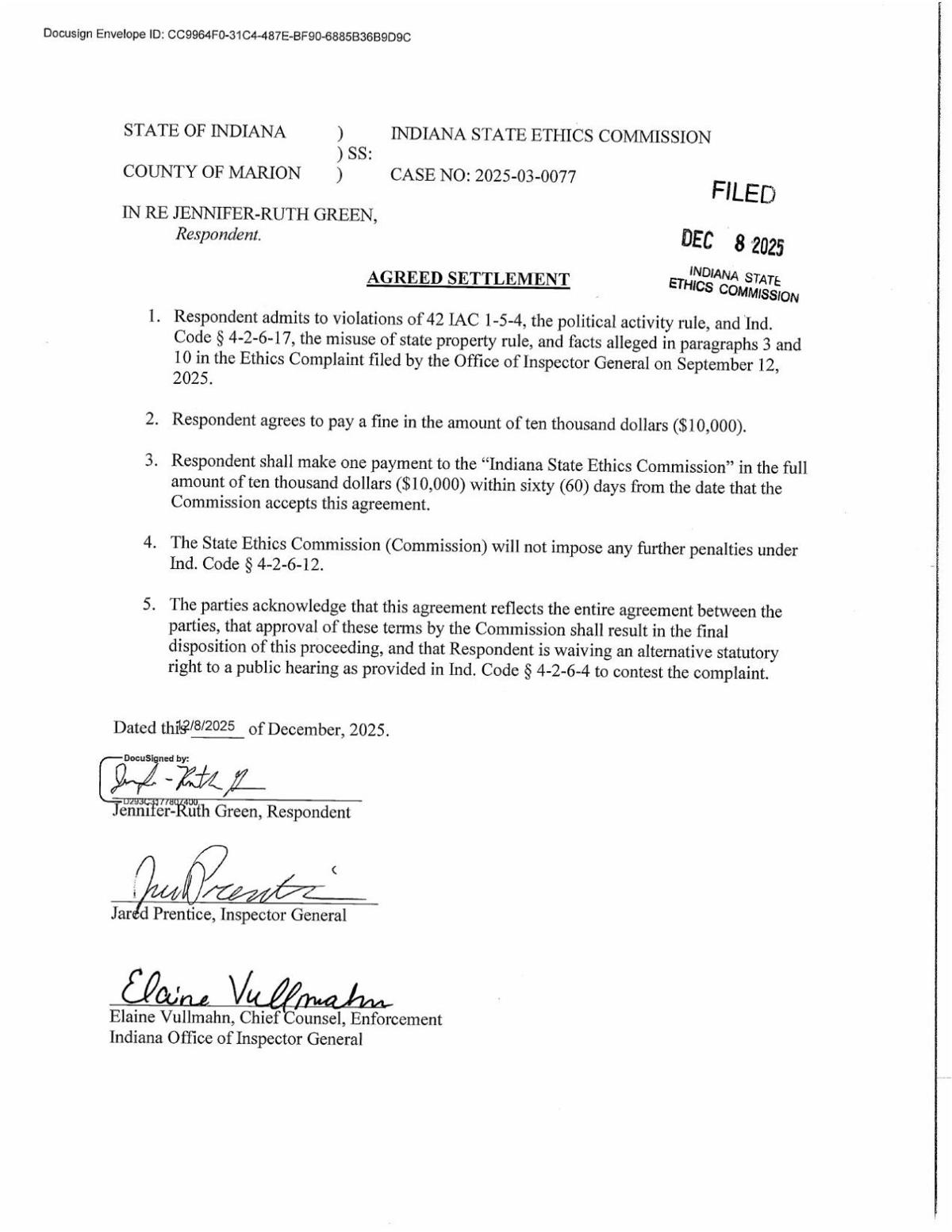 Ethics Commission approves $10,000 settlement with Green