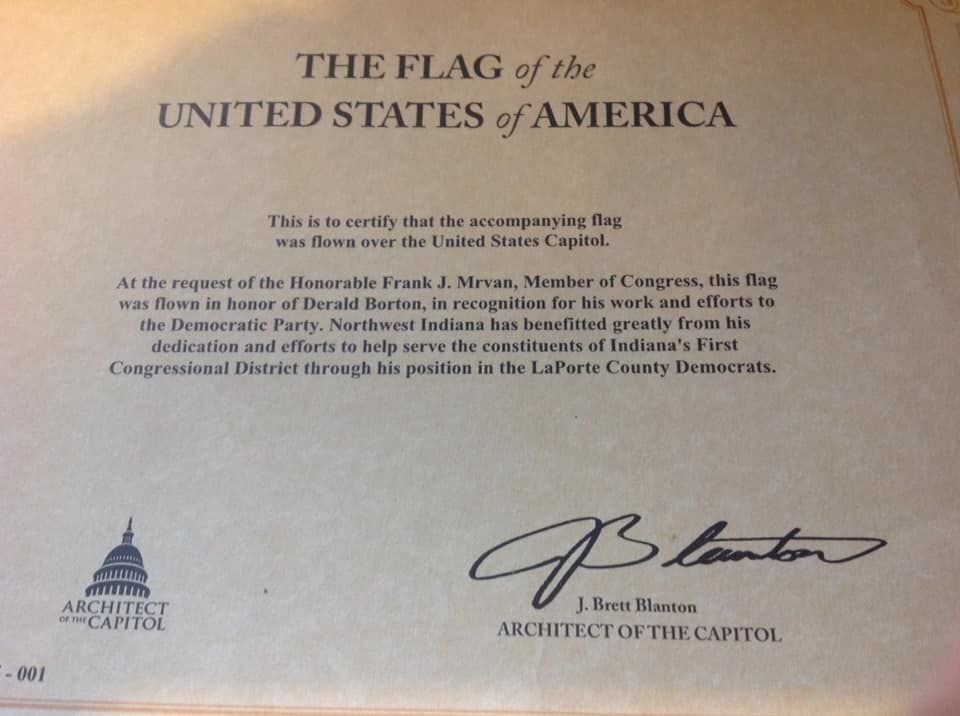 Flag flown over U.S. Capitol to honor LaPorte County volunteer