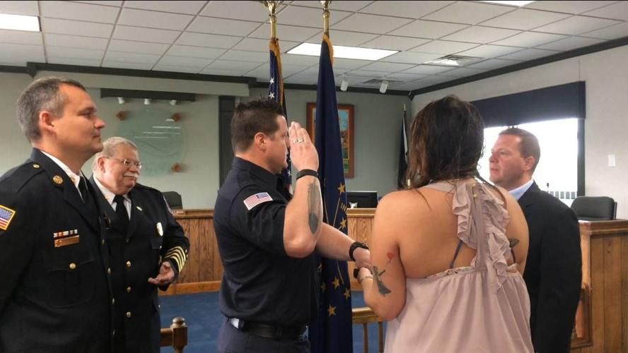 Mike Eckhardt sworn in as Portage's newest firefighter