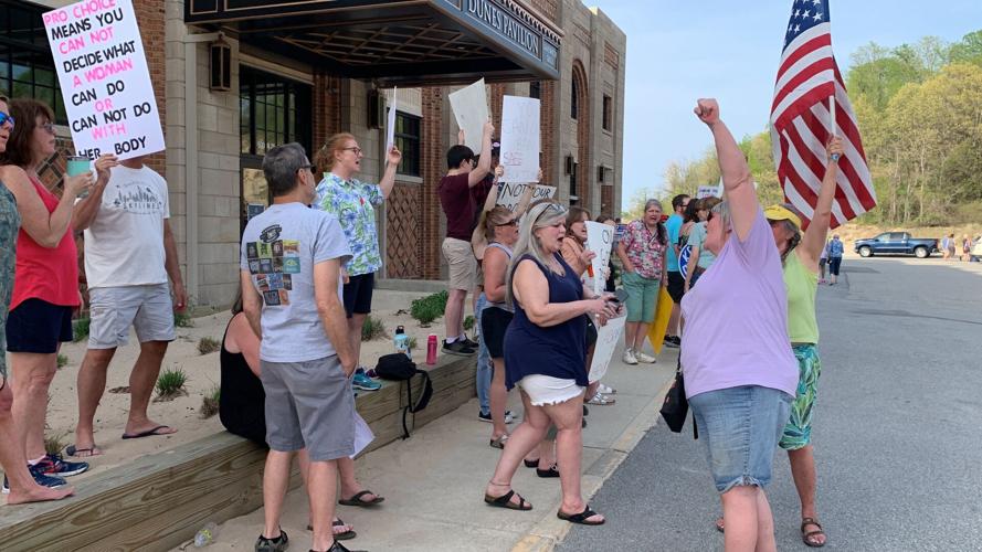 Pro-choice protesters picket at Todd Young's event in Chesterton