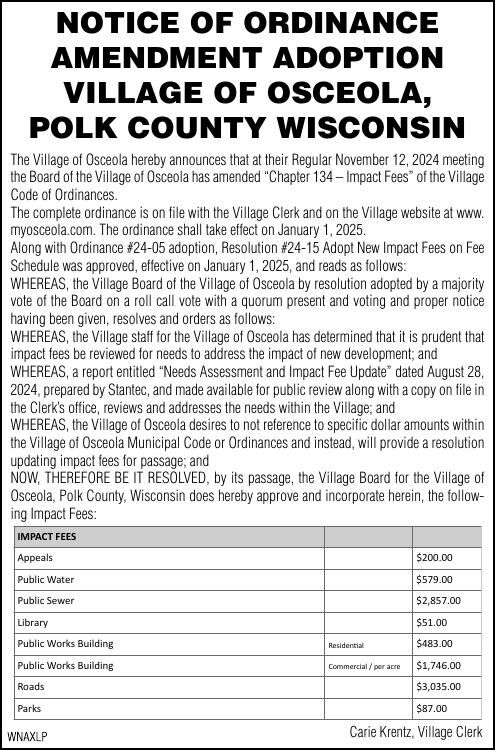 NOTICE OF ORDINANCE AMENDMENT ADOPTION | Public Notices | osceolasun.com