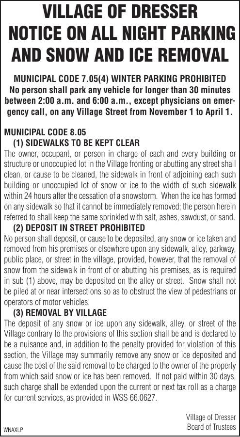 NOTICE ON ALL NIGHT PARKING AND SNOW AND ICE REMOVAL | Public Notices ...