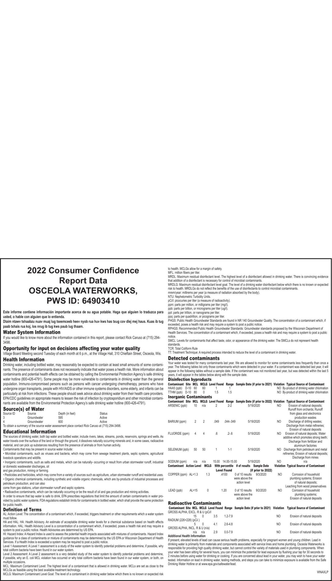 2022 Consumer Confidence Report Data | Public Notices | osceolasun.com