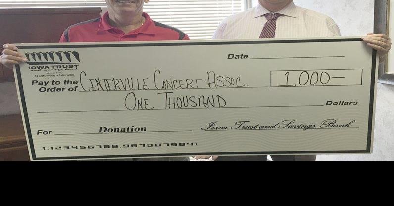 Iowa Trust and Savings Bank donates to Concert Association ...