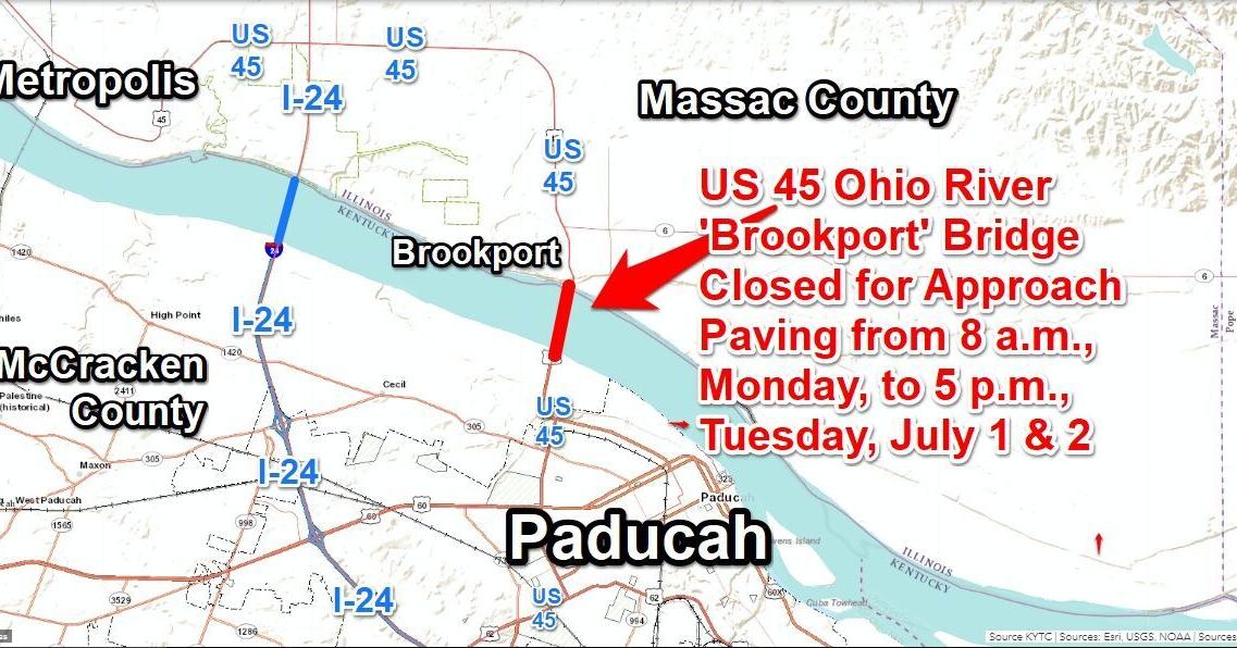 U.S. 45 Ohio River 'Brookport' Bridge to close for paving Monday ...