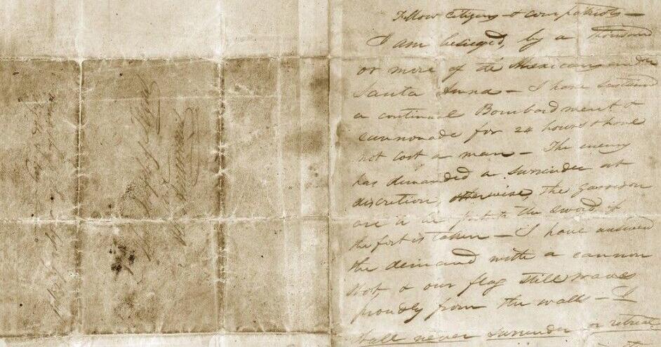 VICTORY OR DEATH: William B. Travis letter returns to the Alamo | News ...