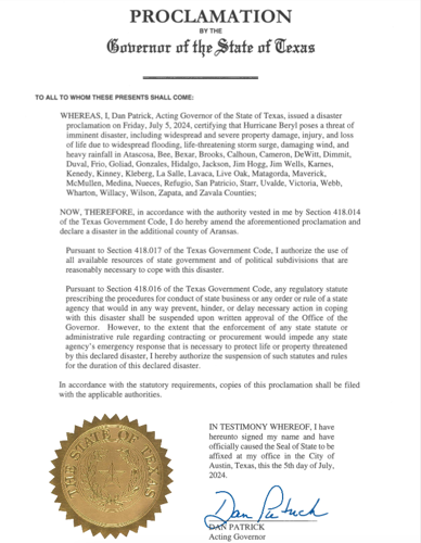 Hurricane Beryl Proclamation | | palestineherald.com