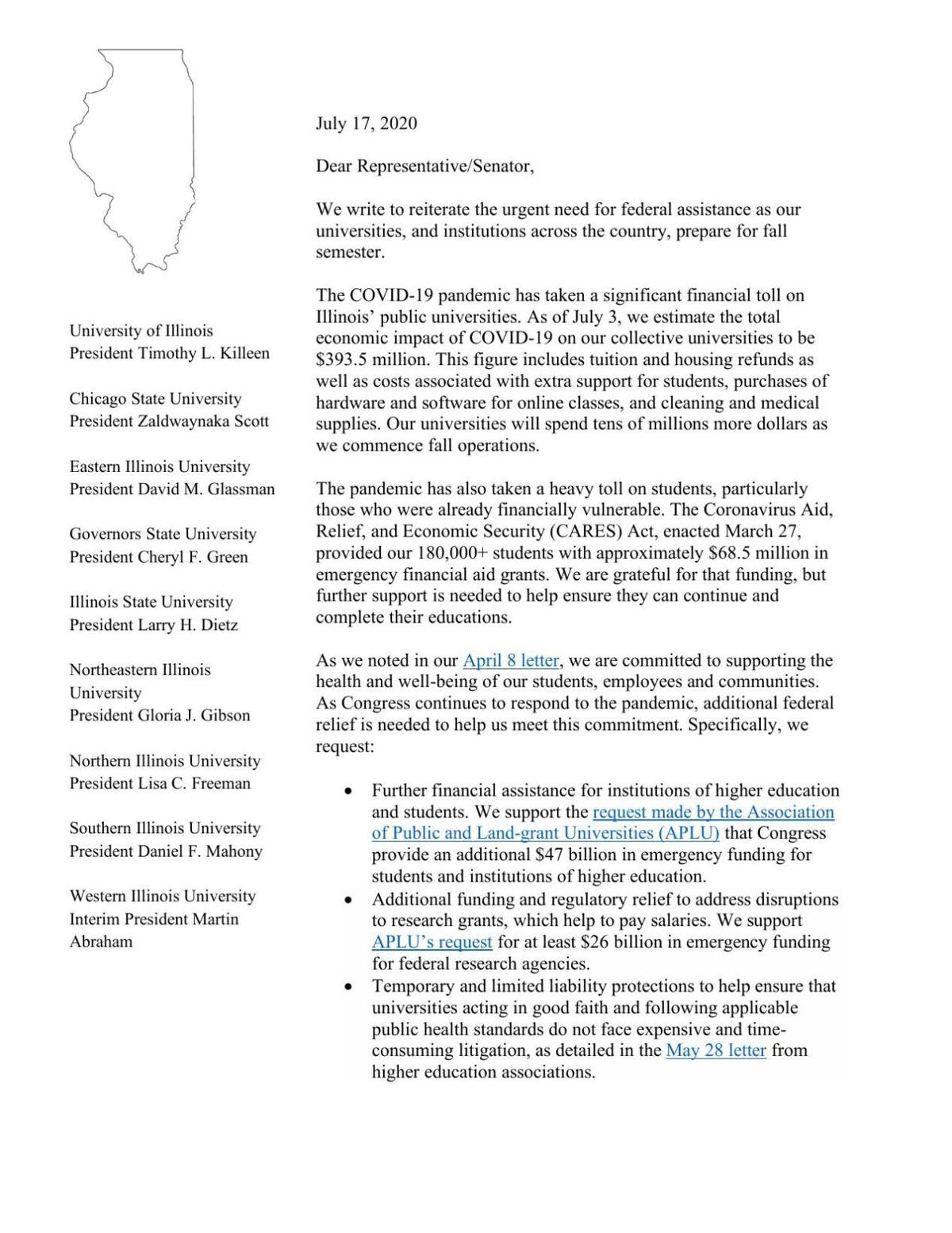 Read the letter: Illinois State University president asks for more ...