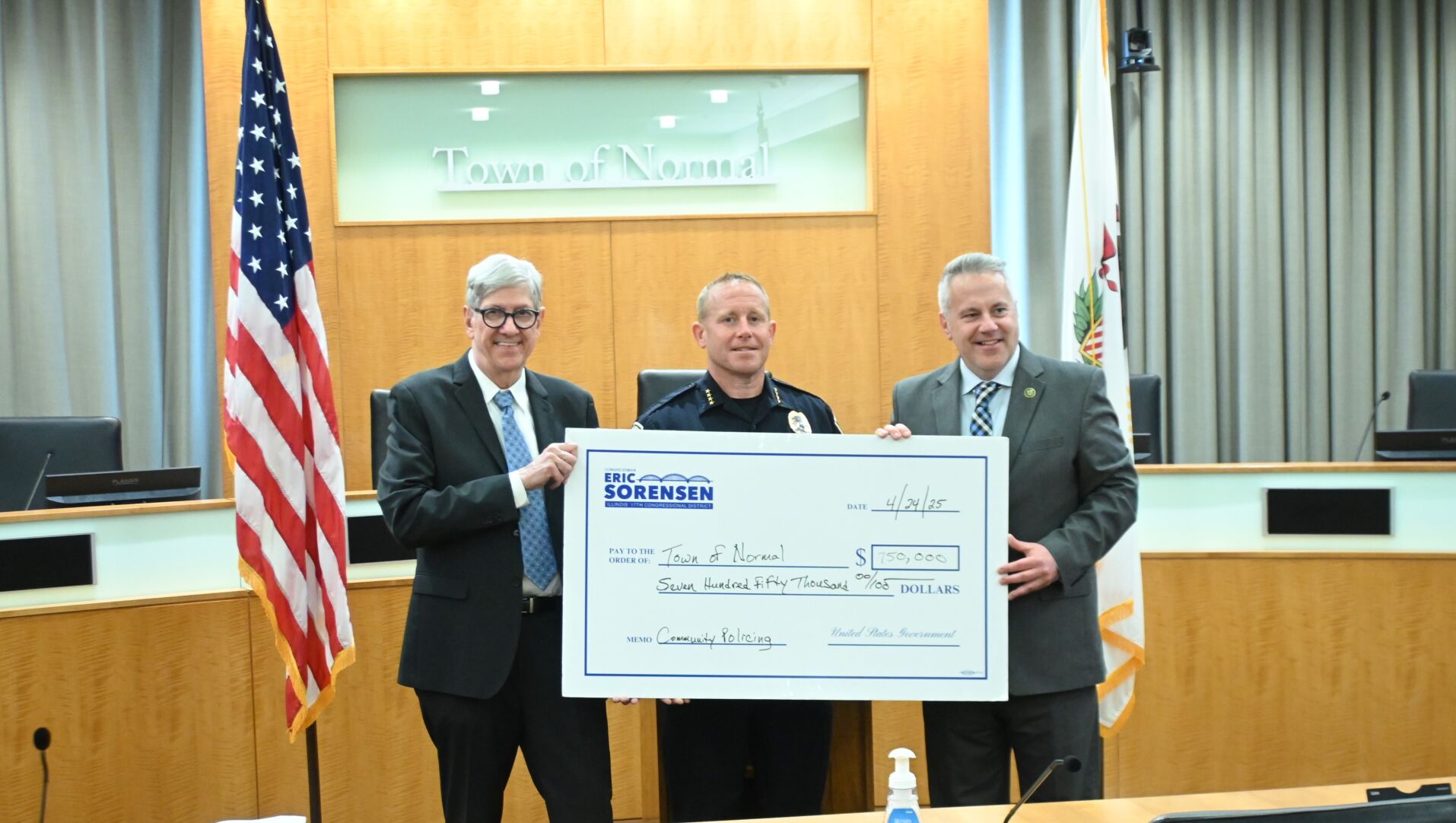 U.S. Rep. Eric Sorensen delivers grant to Normal police