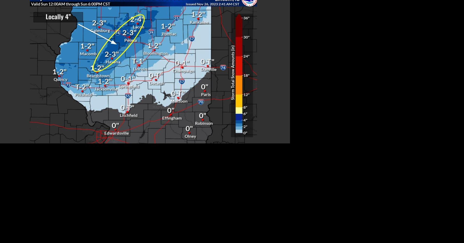 How long Central Illinois first snow of the season will last