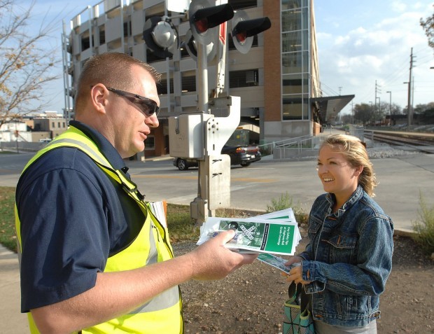 Railroad police officers stop in Normal to promote safety