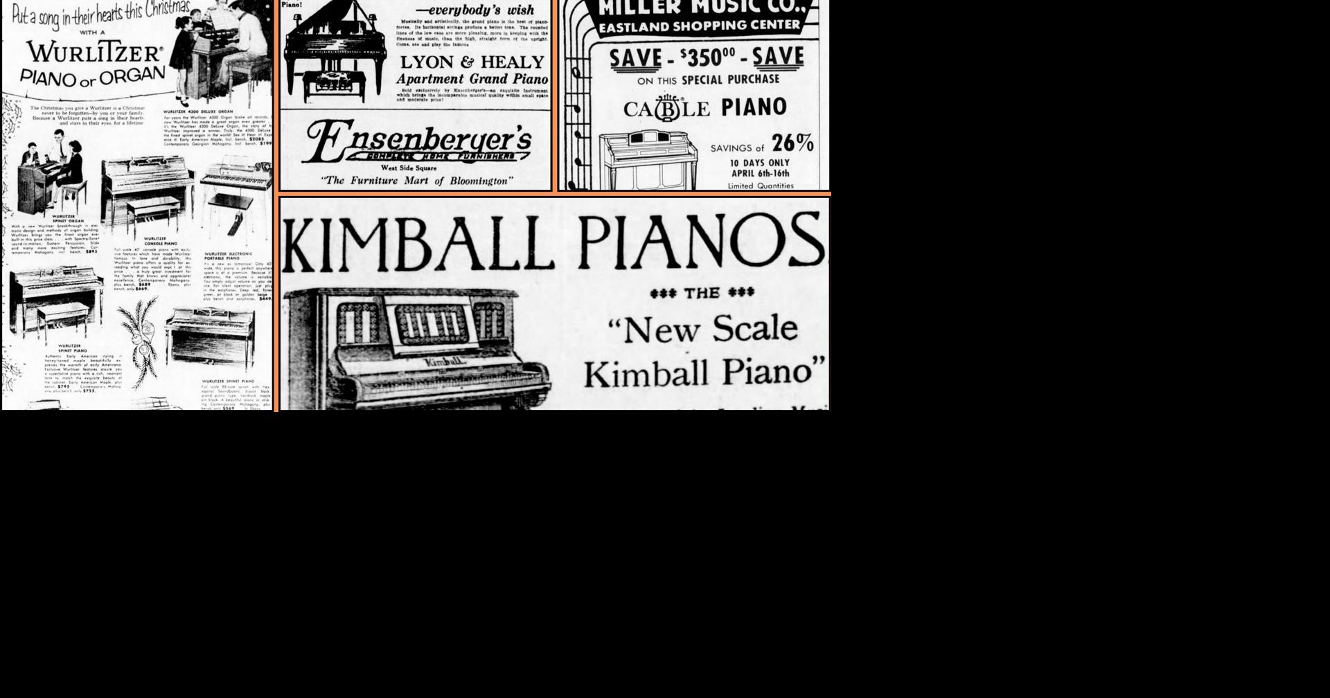 Vintage Pantagraph newspaper ads for pianos, music