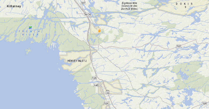 Wildfire in Parry Sound region north of Henvey Inlet declared out