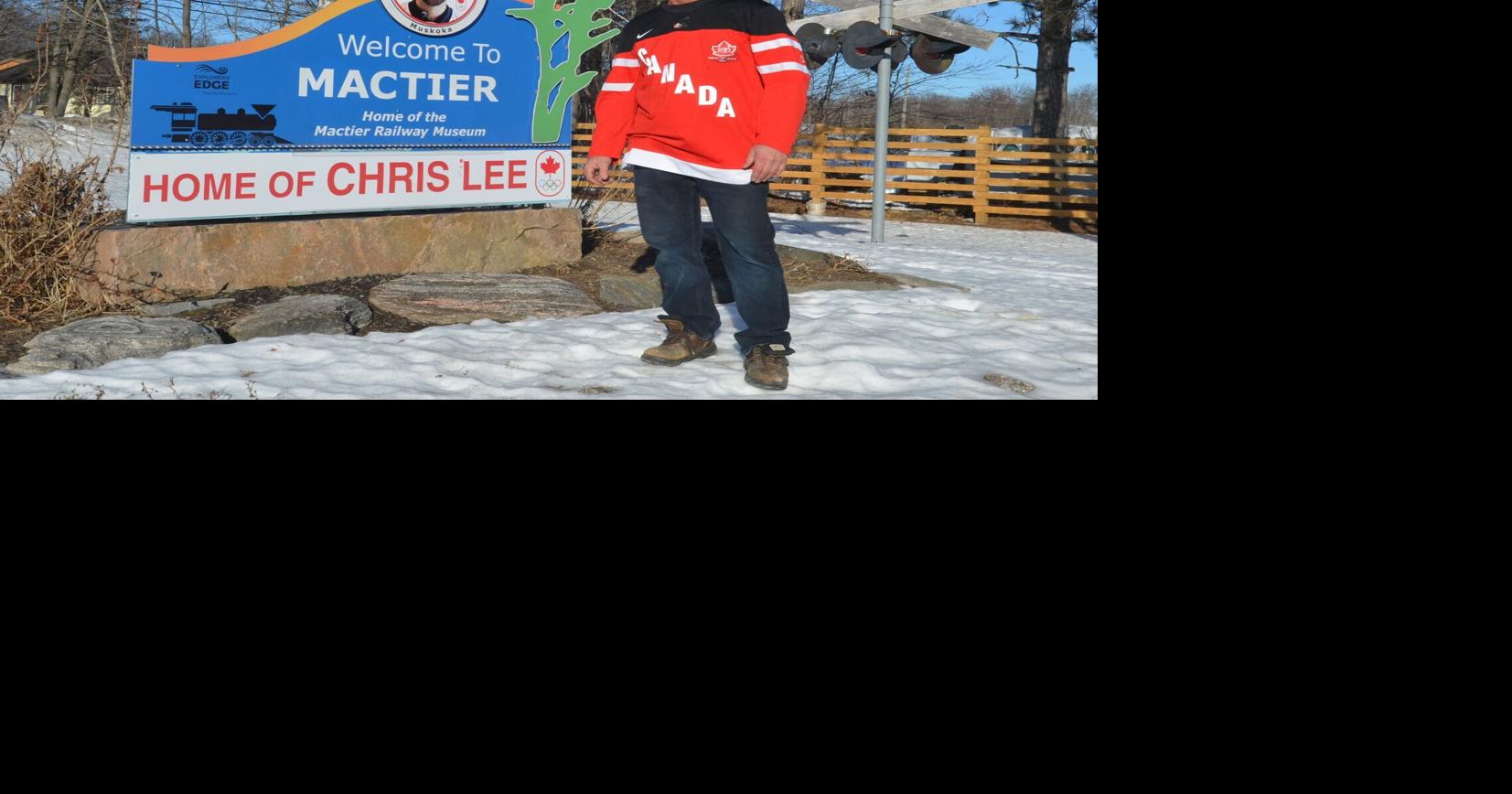MacTier's welcome sign features Olympian hockey player Chris Lee