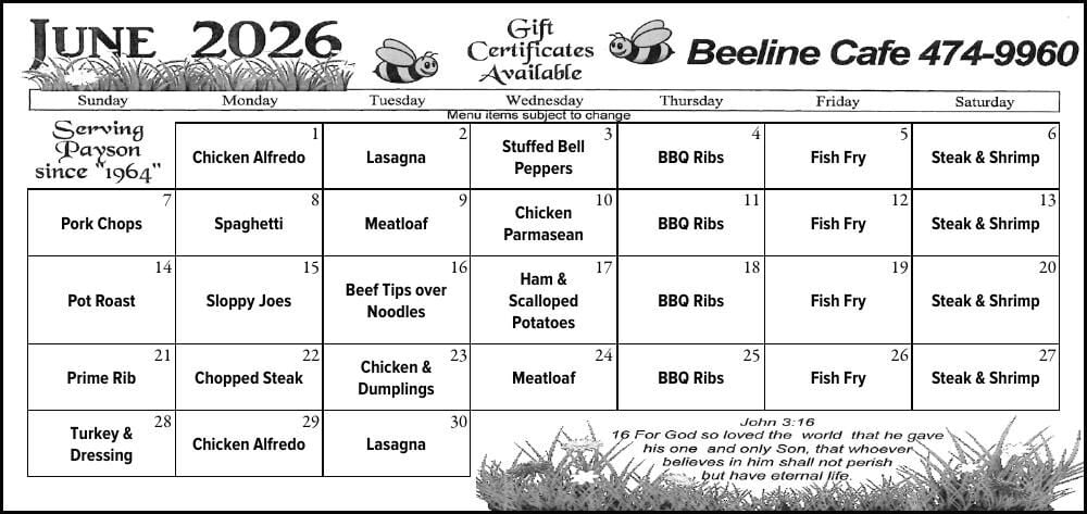 Beeline Cafe June Menu | Announcements More | paysonroundup.com