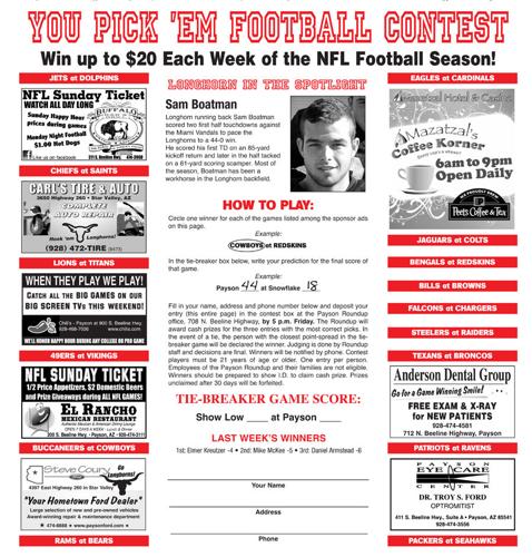 Sept. 18 - You Pick 'Em Football Contest. Win up to $20 Each Week of ...