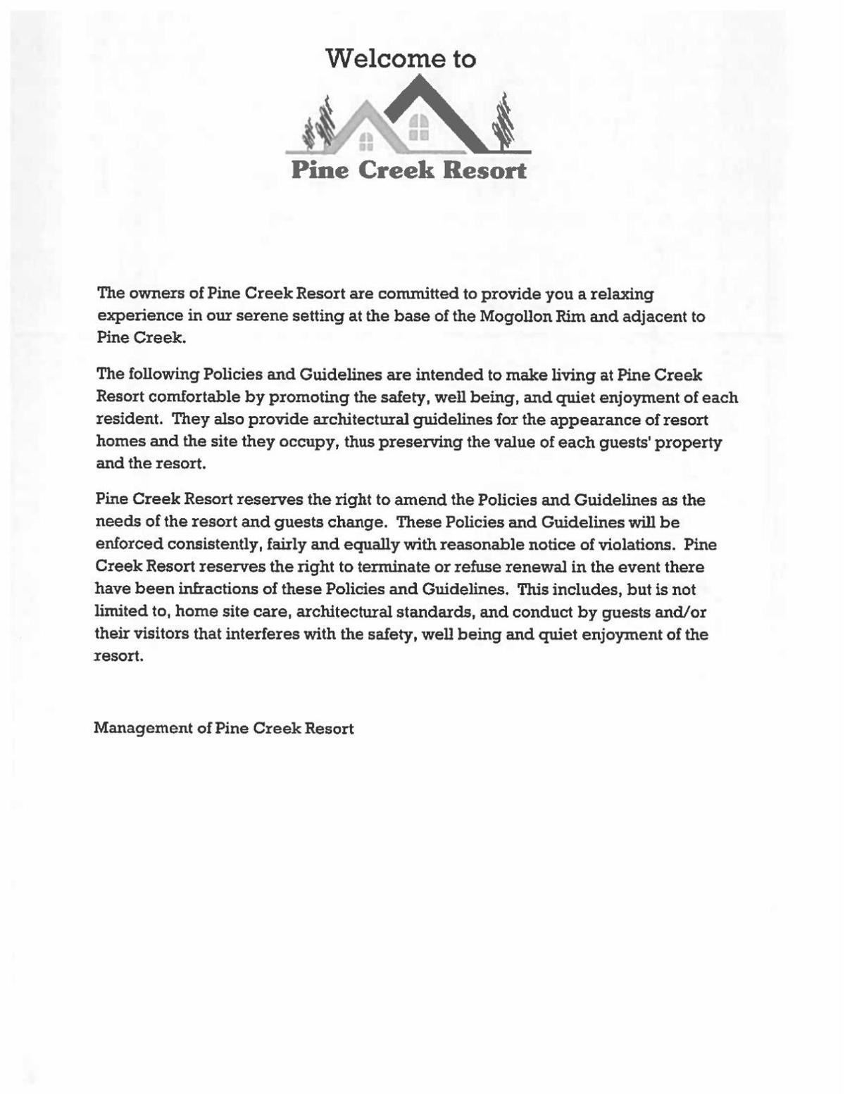 Pine Creek Resort rules | | paysonroundup.com