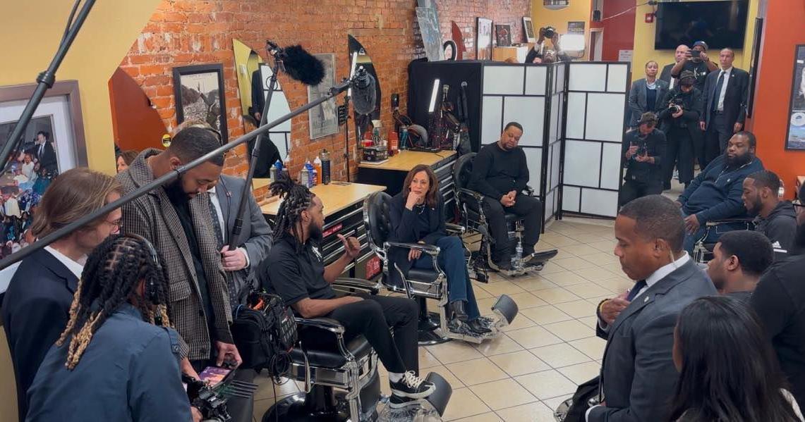 From church, to barbershop, to bookstore, Harris makes rounds in West ...